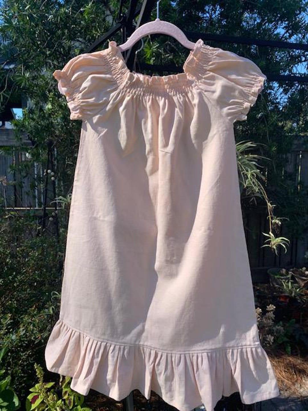 Girls Blush Pink Linen Peasant Dress Boutique Ruffle Dress Sizes 2- 10 ...