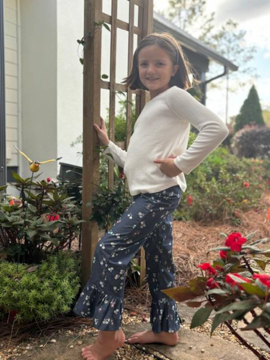 Girls Ruffle Pants Floral Denim Boutique Ruffle Pants - Etsy