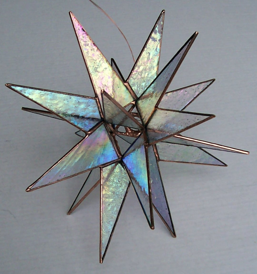 Lg. Stained Glass Tree Topper, Copper Iridescent Clear Glass, 18 Point ...