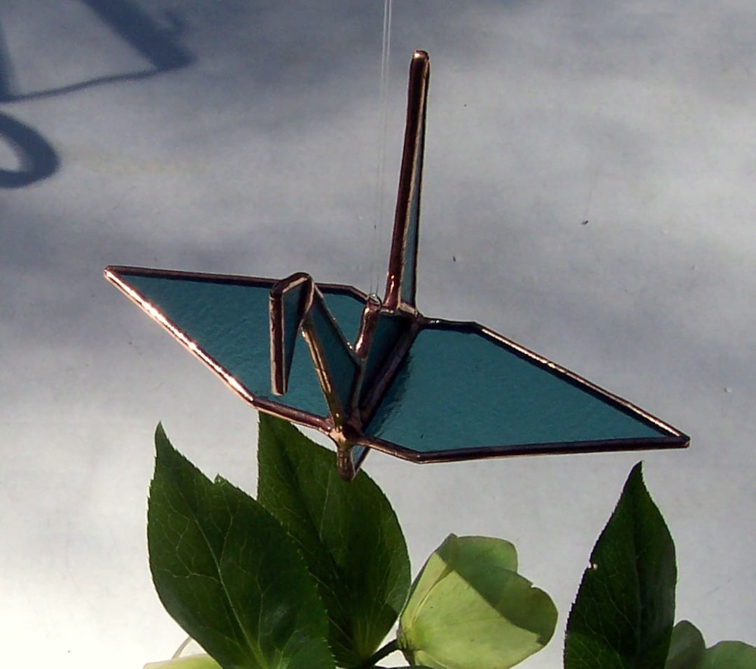 Stained Glass Origami Crane, Hanging Suncatcher, Tsuru, Symbol of Peace ...