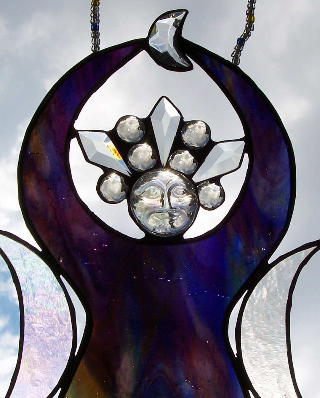 Stained Glass Moon Goddess, Triple Goddess, Moon Fairy, Selene, Diana ...