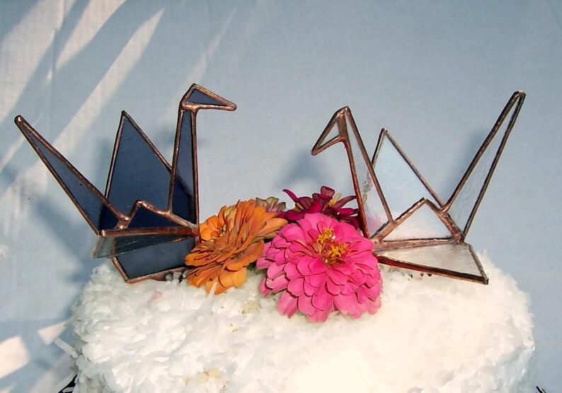 Stained Glass Origami Crane Wedding Cake Toppers Bride & - Etsy