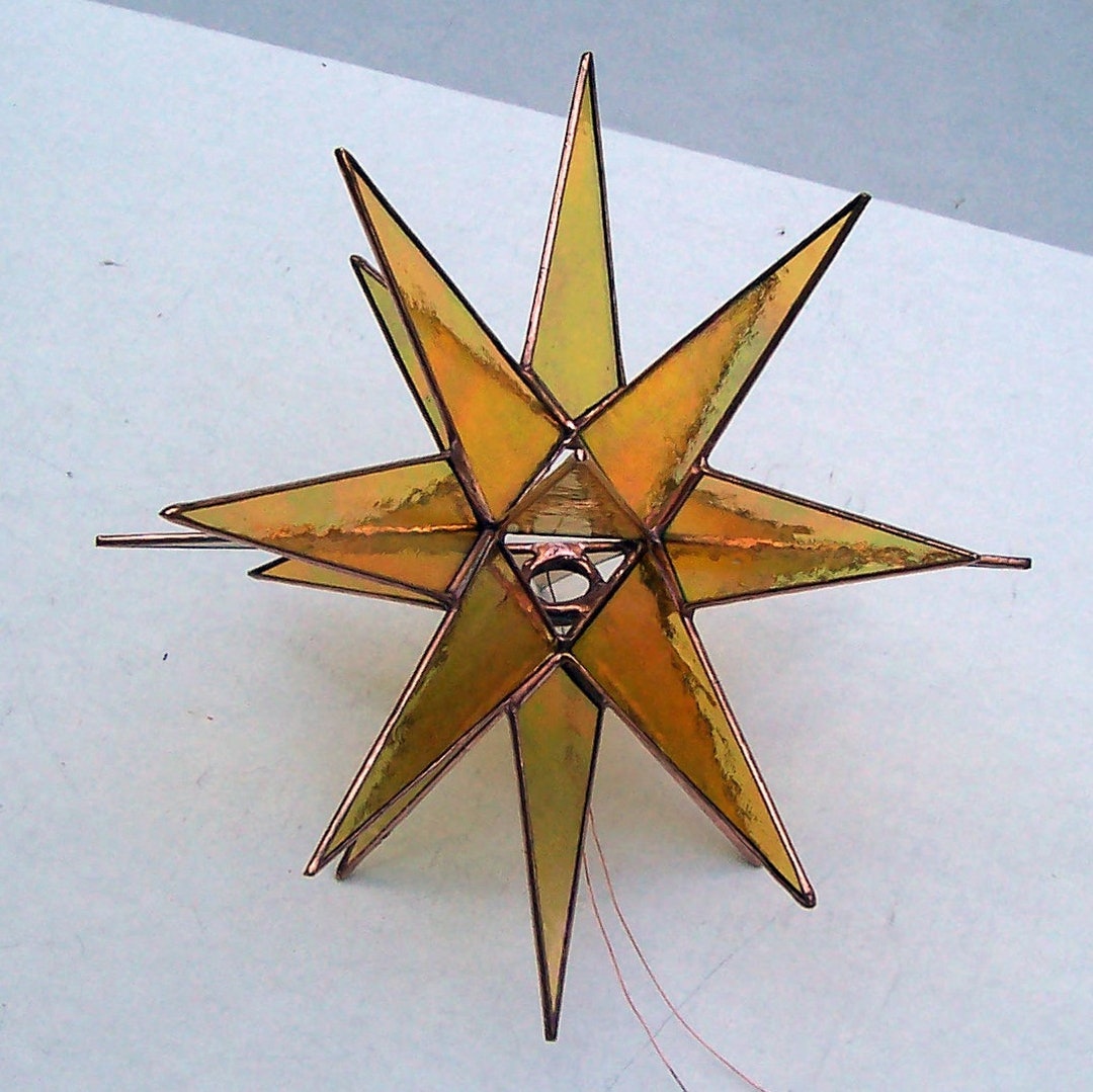Lg. Stained Glass Tree Topper Copper Finish Iridescent Amber - Etsy