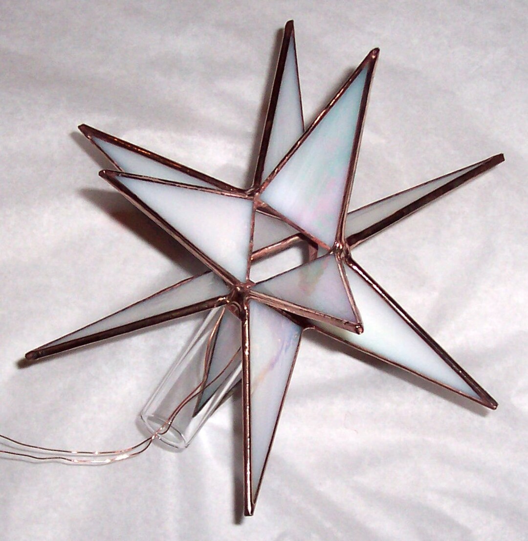 Stained Glass Med.tree Topper, Iridescent White Glass, Moravian Star ...