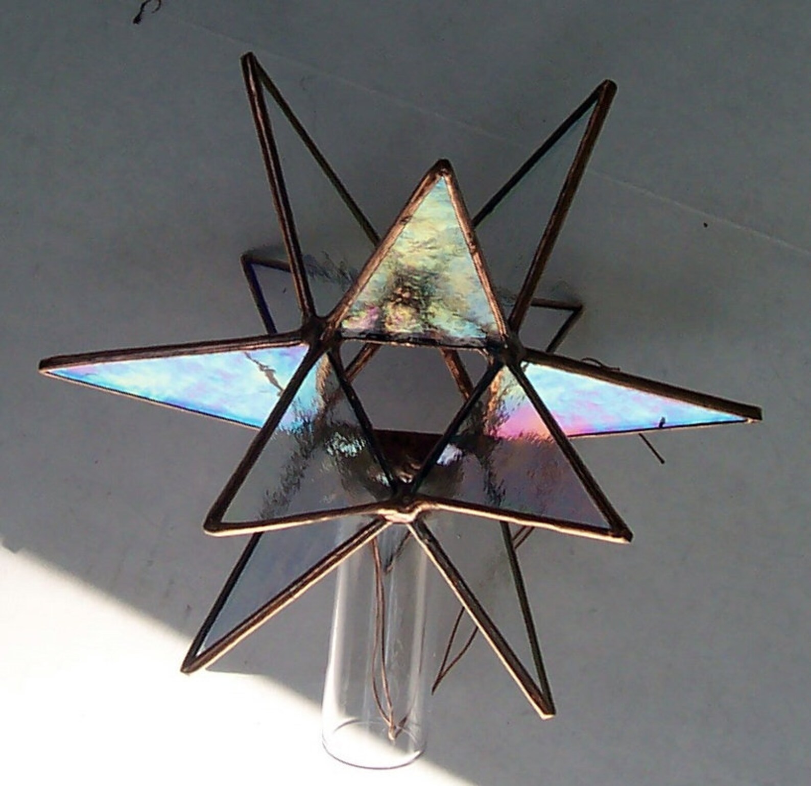 Small Stained Glass Tree Topper Iridescent Clear Glass | Etsy