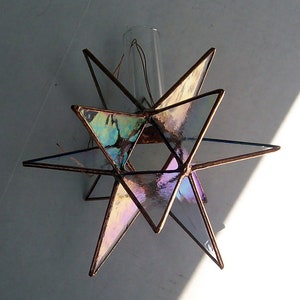 Small Stained Glass Tree Topper, Iridescent Clear Glass, Moravian Star ...