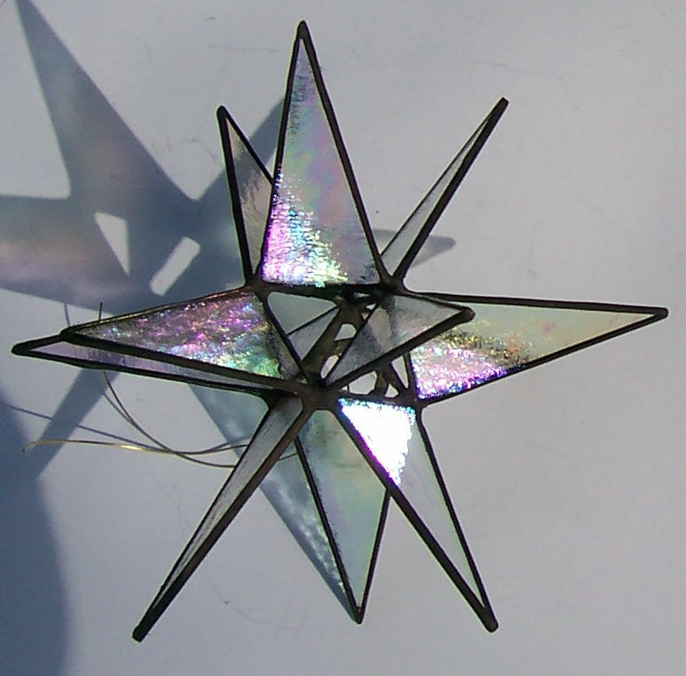 Stained Glass Medium Tree Topper, Clear Iridescent Glass, Moravian Star ...