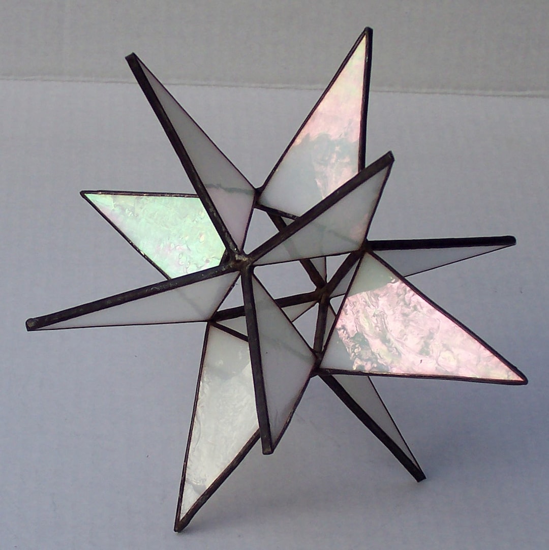 Sm.stained Glass Tree Topper, Iridescent White Glass, Moravian Star ...
