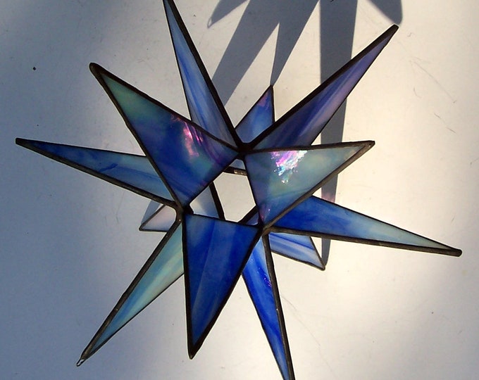 Lg. Stained Glass Tree Topper Iridescent Blue Glass Moravian - Etsy