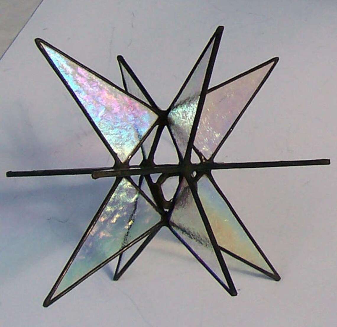 Stained Glass Medium Tree Topper, Clear Iridescent Glass, Moravian Star ...