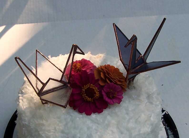 Stained Glass Origami Crane Wedding Cake Toppers Bride & - Etsy