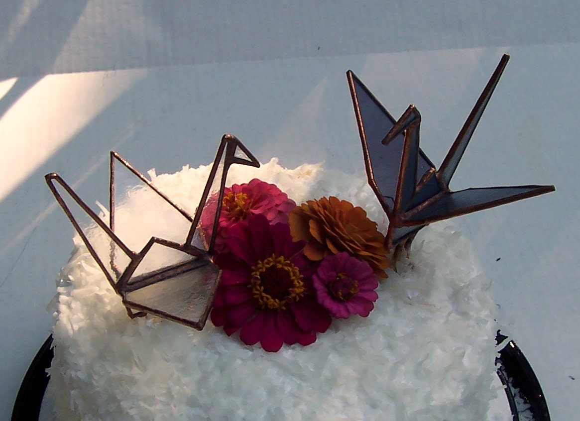 Stained Glass Origami Crane Wedding Cake Toppers Bride & | Etsy