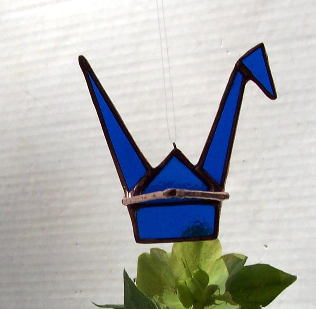 Stained Glass Origami Crane, Hanging Suncatcher, Tsuru, Symbol of Peace ...