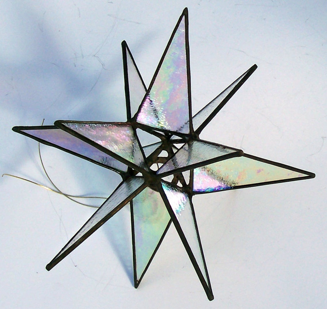 Stained Glass Medium Tree Topper, Clear Iridescent Glass, Moravian Star ...
