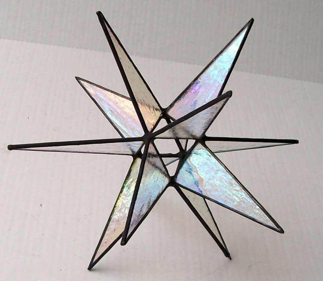Tree Topper Large, Iridescent Clear Stained Glass, Moravian Star, Tree ...