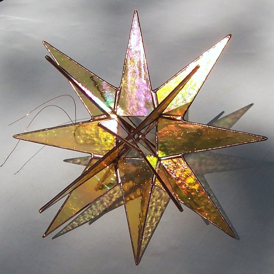 Lg. Stained Glass Tree Topper Copper Finish Iridescent Amber - Etsy