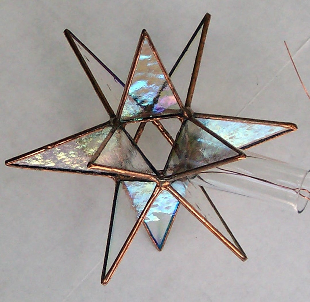 Small Stained Glass Tree Topper, Iridescent Clear Glass, Moravian Star ...