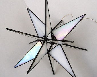 Small Stained Glass Tree Topper, Iridescent Clear Glass, Moravian Star ...