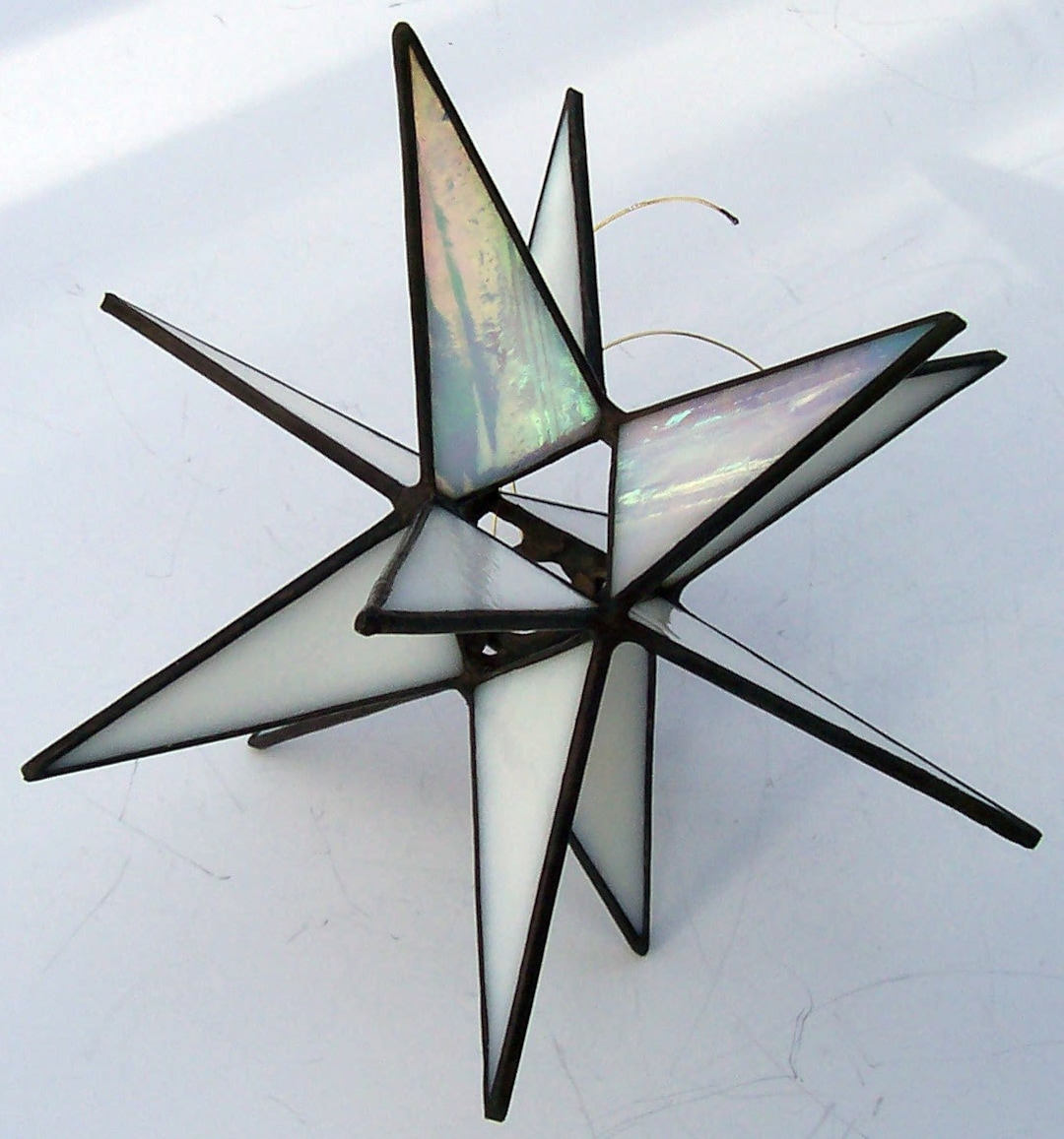 Stained Glass Med.tree Topper, Iridescent White Glass, Moravian Star ...