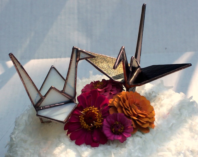 Stained Glass Origami Crane Wedding Cake Toppers, Bride & Groom, Long ...