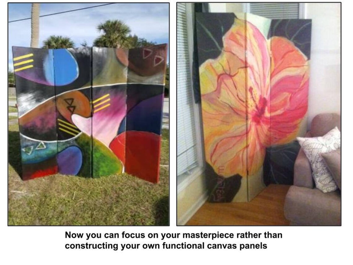 6ft Tall Portable Folding Blank Canvas Screen Room Divider in 8 Panels ...