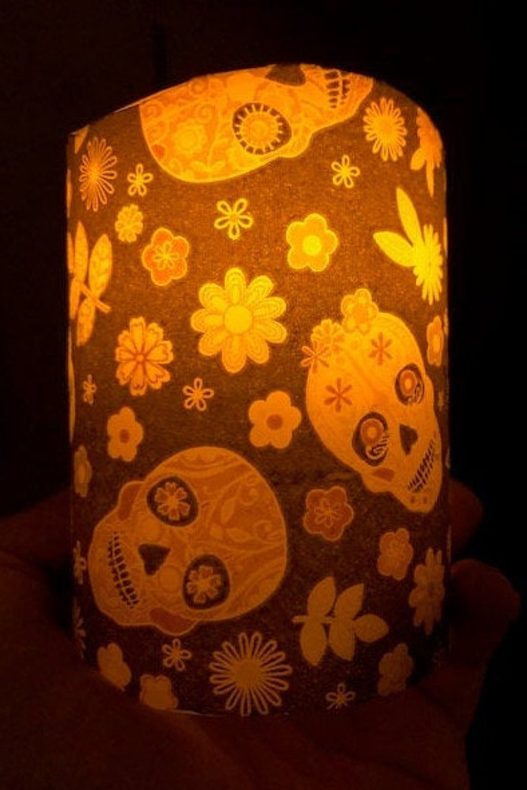 Handmade LED Flameless Electric Pillar Psychedelic Skulls & Flowers ...