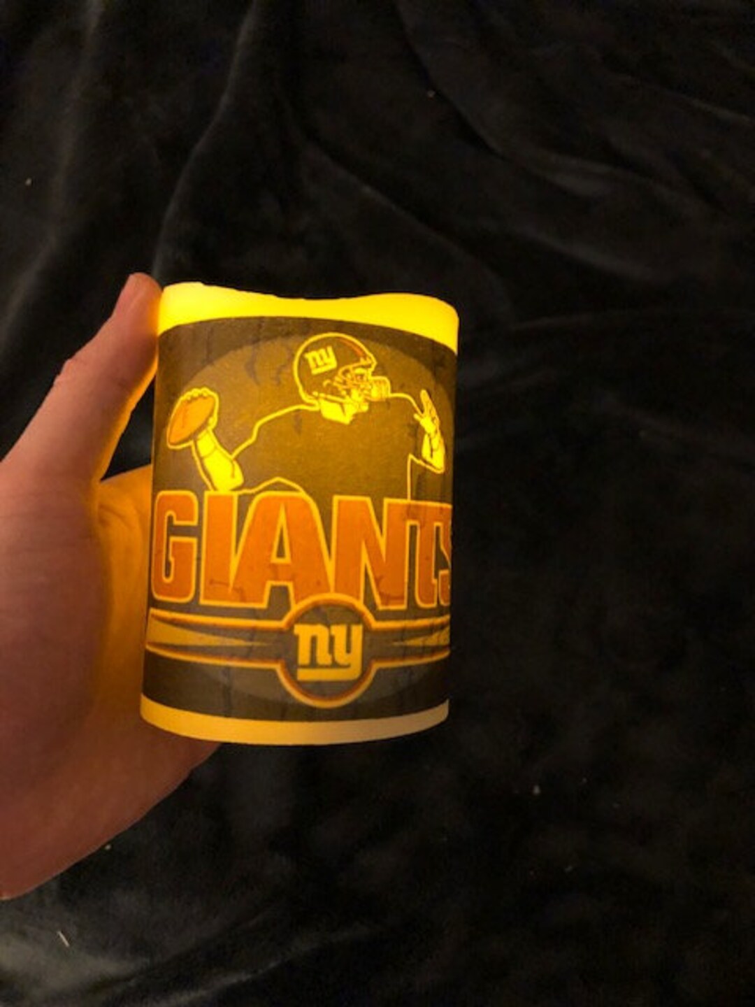 Handmade LED Flameless Electric Pillar Candle New York Giants Football ...