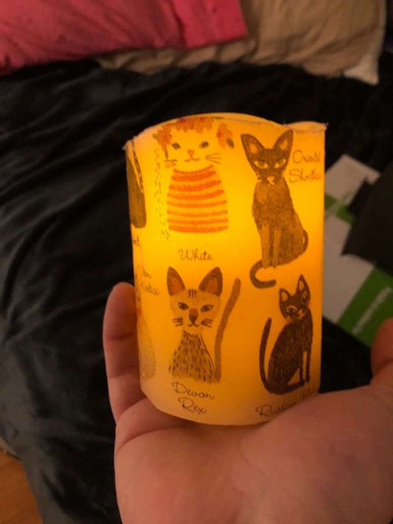 Handmade LED Flameless Electric Pillar Cats Theme Decoupage Desk ...