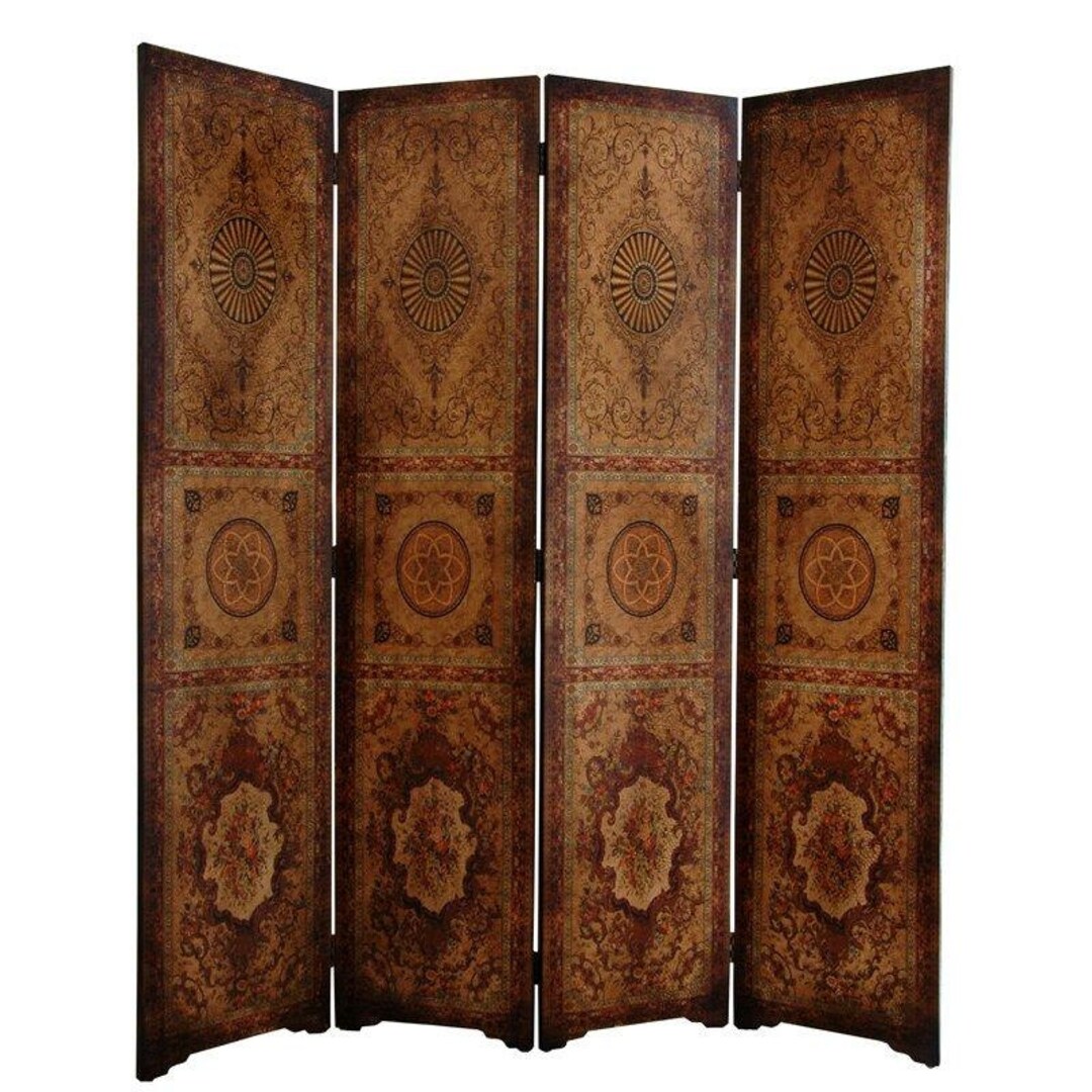 6ft Tall Vintage Baroque Style Faux Leather Room Divider Partition ...