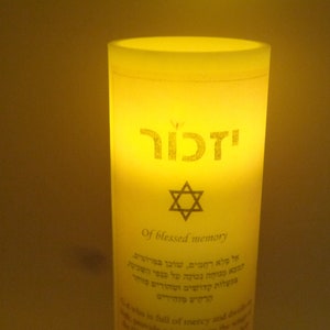 Yizkor Yahrzeit Jewish Memorial Custom Bereavement Candle Handmade LED ...