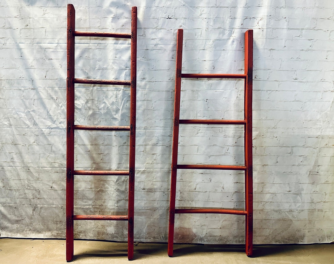 Choose From 2 Red Vintage Wooden Ladders - Wood Display Rustic Antique ...