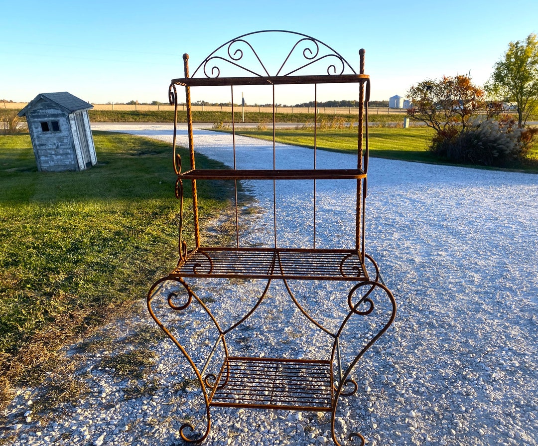 Wrought Iron 64" Lg Bakers Rack- Outdoor Patio Metal Flower Plant Stand ...