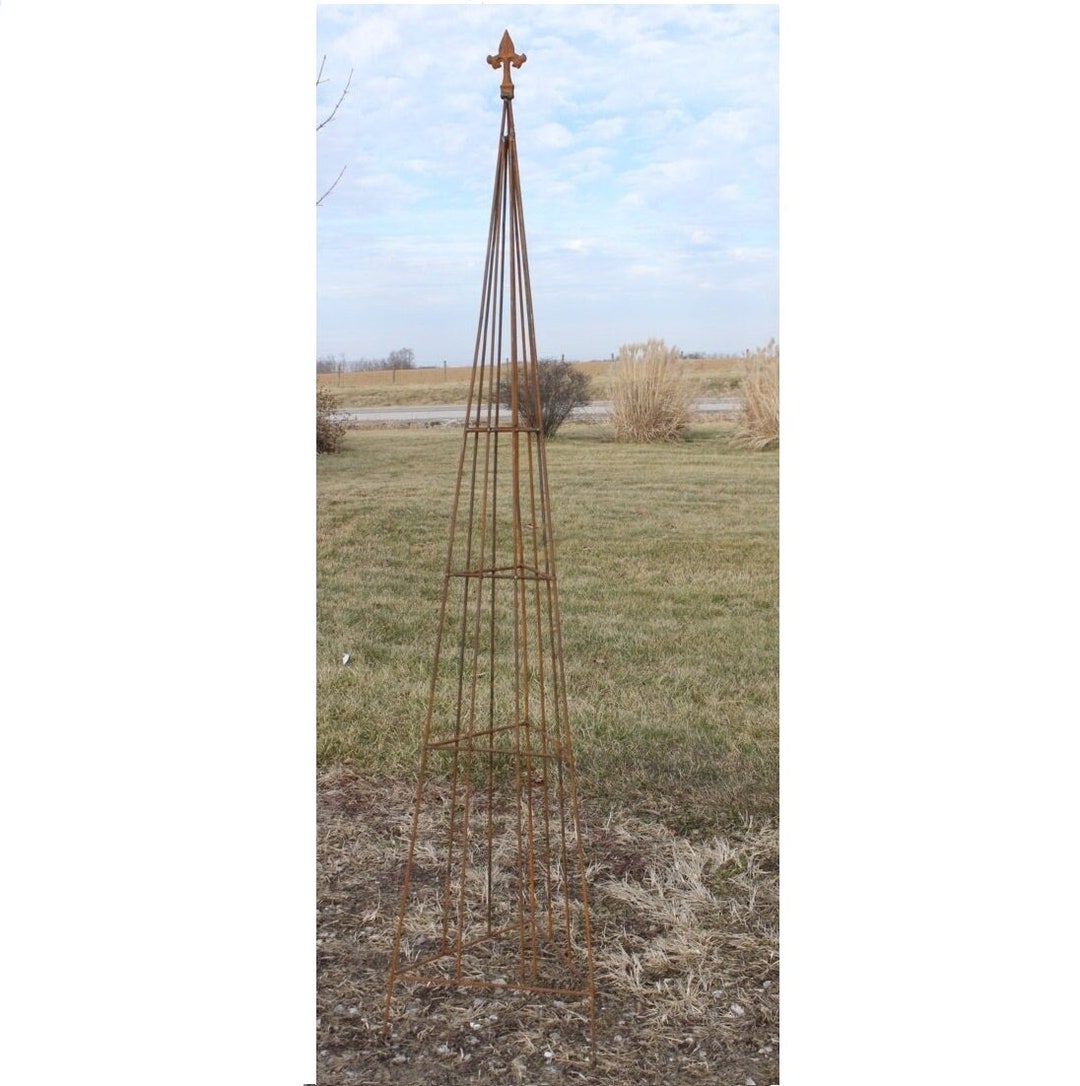 Wrought Iron 66" Triangle Finial Top Topiary Flower Trellis, Metal ...