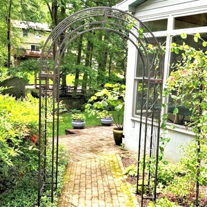 Wrought Iron XL Round Top Arbor, Climbing Flower Garden Arch, Rustic ...