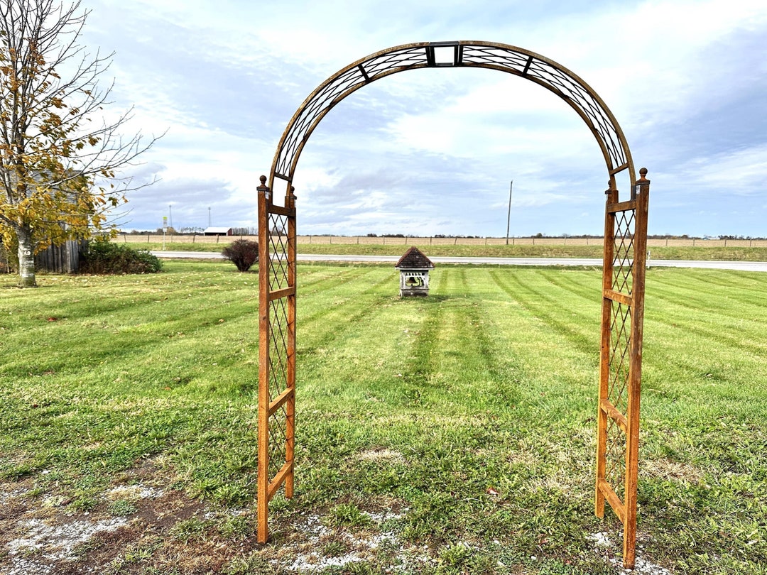 Custom Wide Wrought Iron Henry Trellis Arbor, Rustic Climbing Flower ...