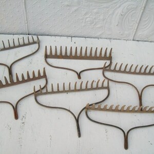1 Wrought Iron Old Rake - Hanging Collectible Hook- Towel Rack ...