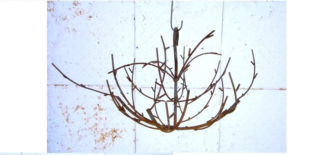 Wrought Iron 25" Wide Hanging Tree - Rustic Metal Branch - Outdoor Lawn ...