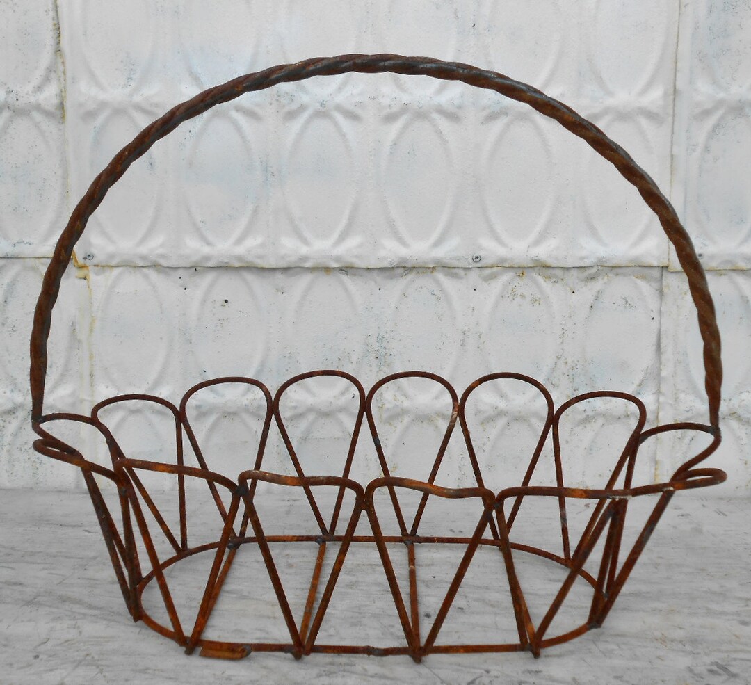 Rustic Wrought Iron 16" Large Oval Basket – Patio Planter, Centerpiece ...