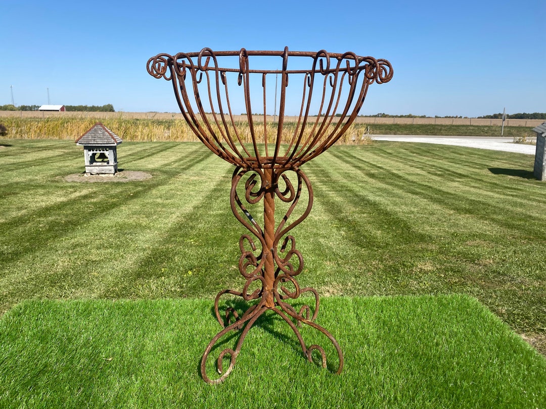 Wrought Iron 29" Tamar Trunk Column Plant Stand: Rustic Outdoor Patio ...