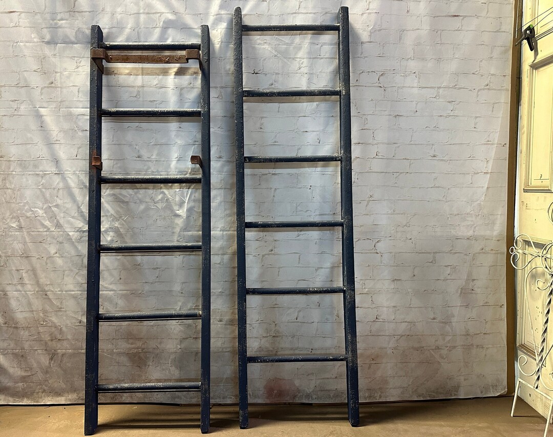 Choose From 2 Blue Vintage Wooden Tall 6 Rung Ladders - Wood Display ...