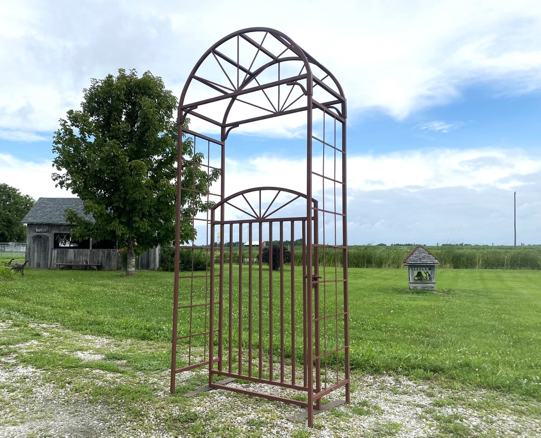 109"t X 48"w Sunburst Wrought Iron Arbor Gate, Climbing Flower Garden ...