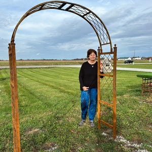 Custom Wide Wrought Iron Henry Trellis Arbor, Rustic Climbing Flower Garden Arch, 60”-68” Metal ...