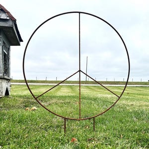 Large Wrought Iron Peace Sign – Rustic Yard Art, Garden Stake, 28" Lawn ...