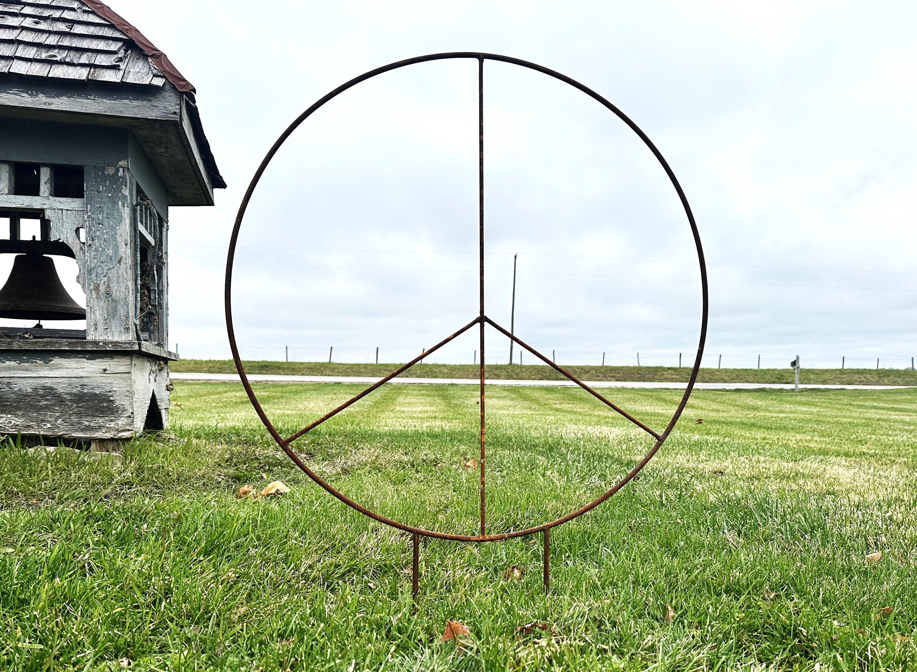 Large Wrought Iron Peace Sign – Rustic Yard Art, Garden Stake, 28" Lawn ...