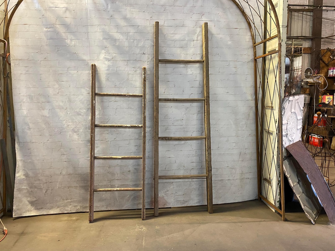 Antique Vintage Wooden Tall 4 Rung Ladders - Rustic Shelf - Primitive ...