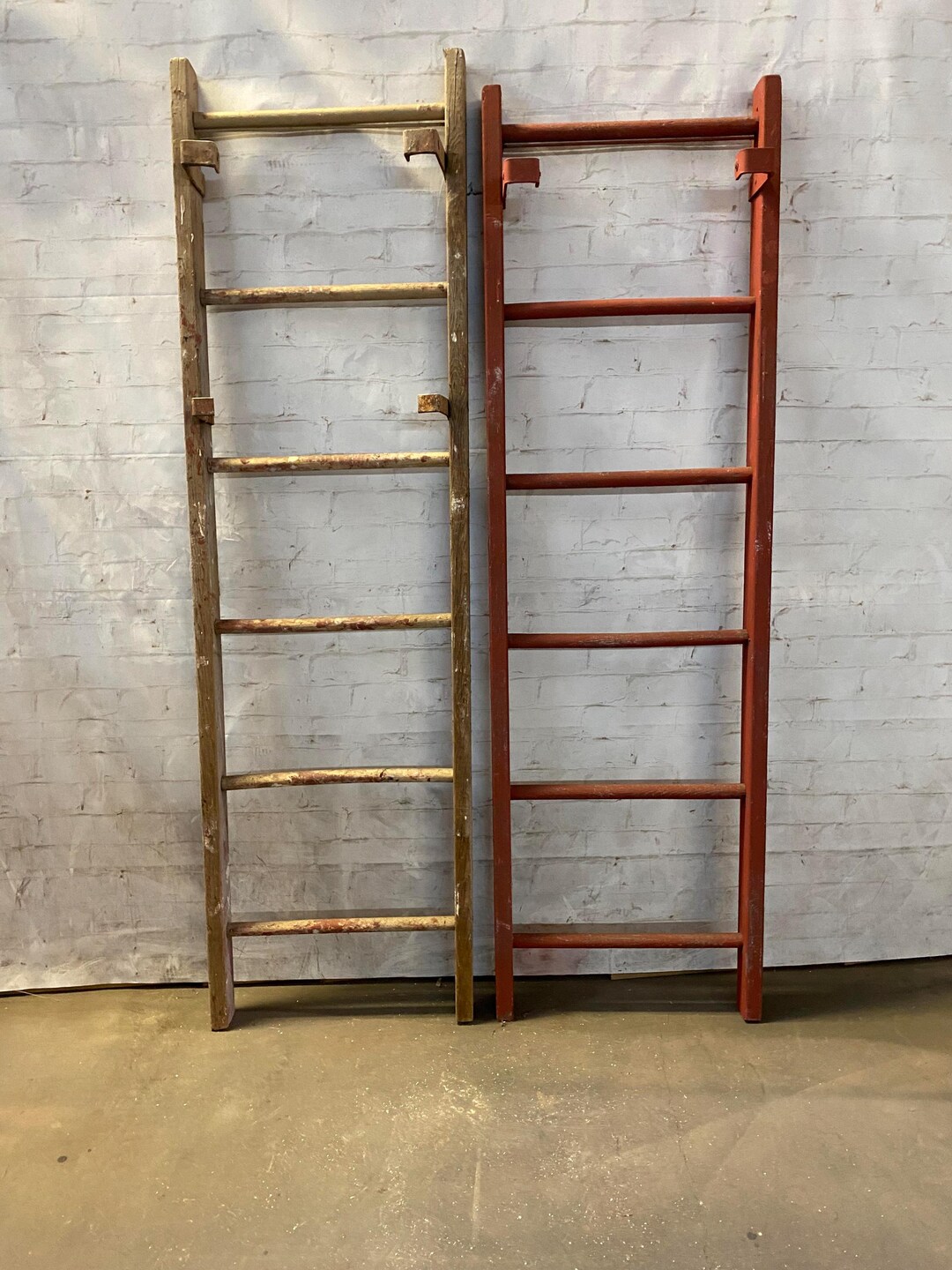 Antique Vintage Wooden 6 Rung Ladders - Rustic Shelf - Primitive ...