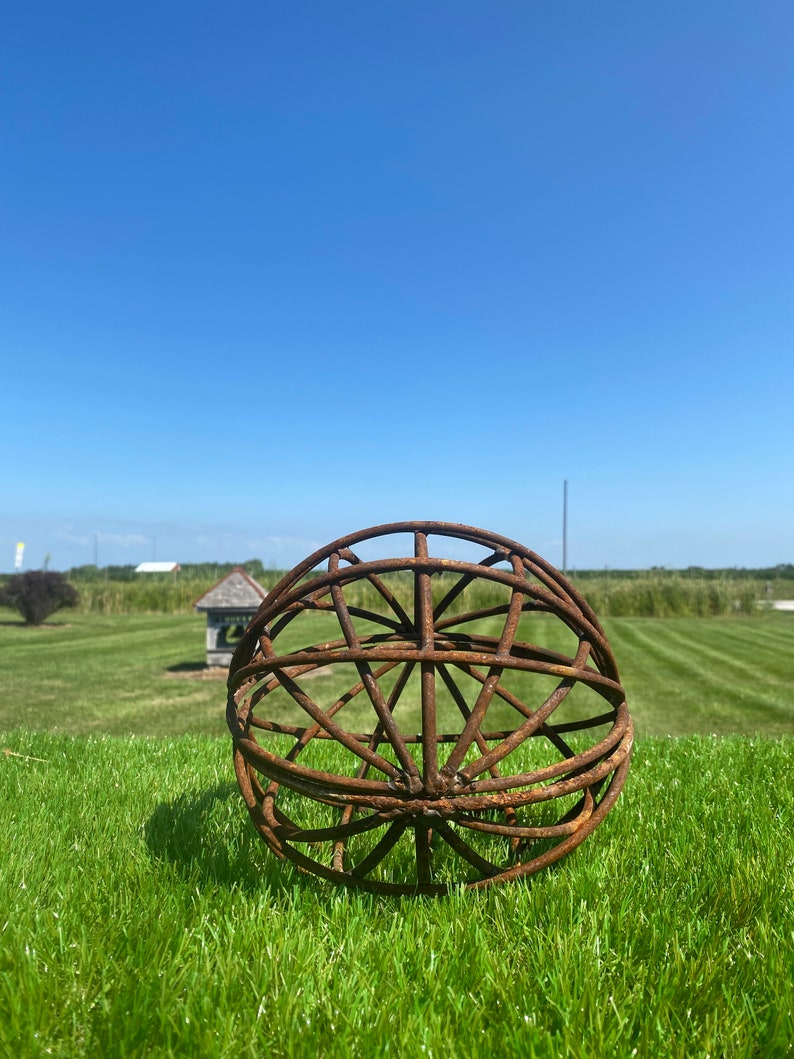 Wrought Iron 8" Garden Sphere, Rustic Metal Plant Trellis, Yard ...