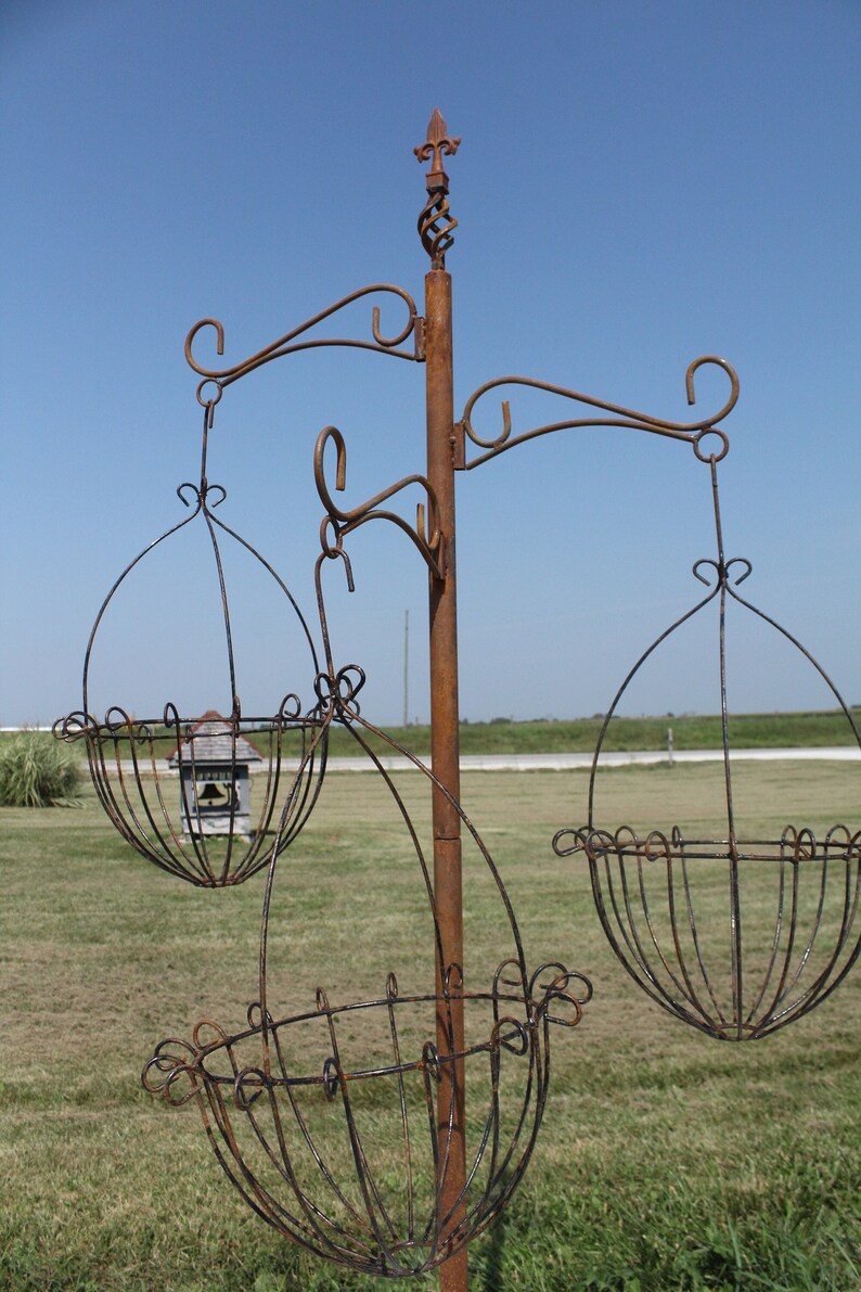 Rustic Wrought Iron Tree Plant Stand – Outdoor Basket Container - Etsy