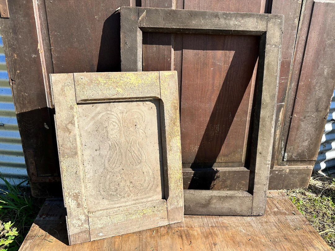 2 Old Rustic Wood Doors - Antique Architectural Wooden Cabinet Frame ...