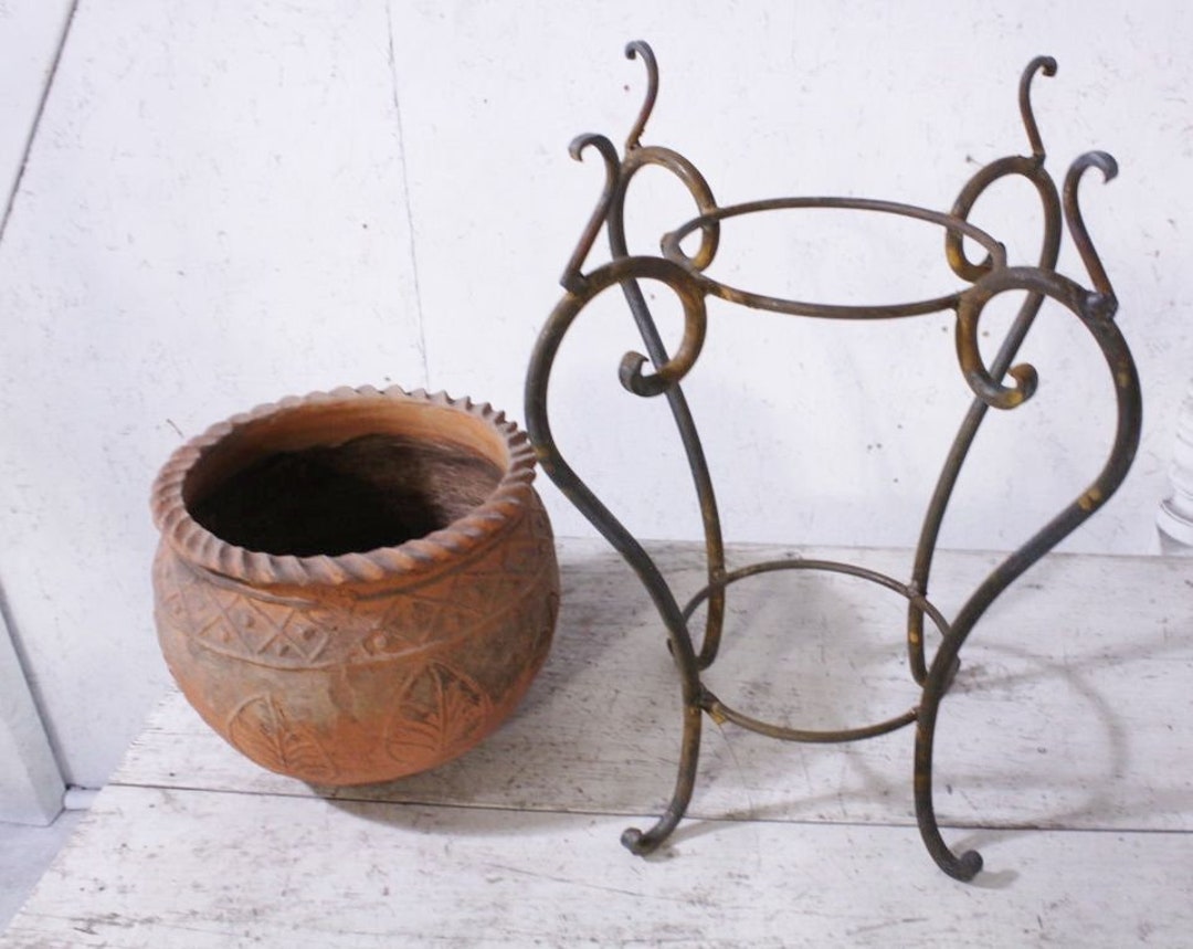 25.5" Wrought Iron Plant Stand Outdoor Patio Decor - Metal Flower Ivy ...